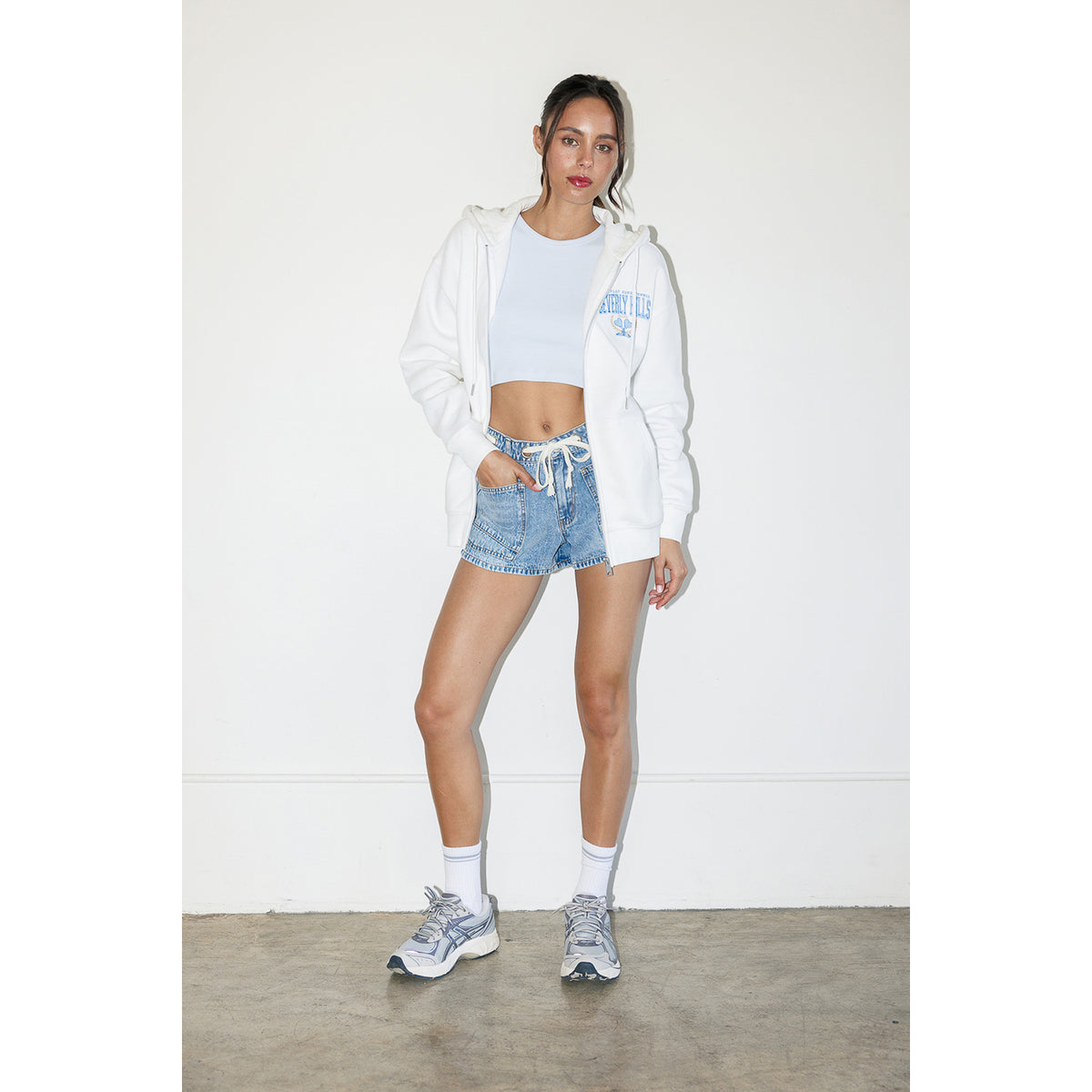 Beverly Hills Embroidered Fleece Zip-Up Hoodie - Snow White